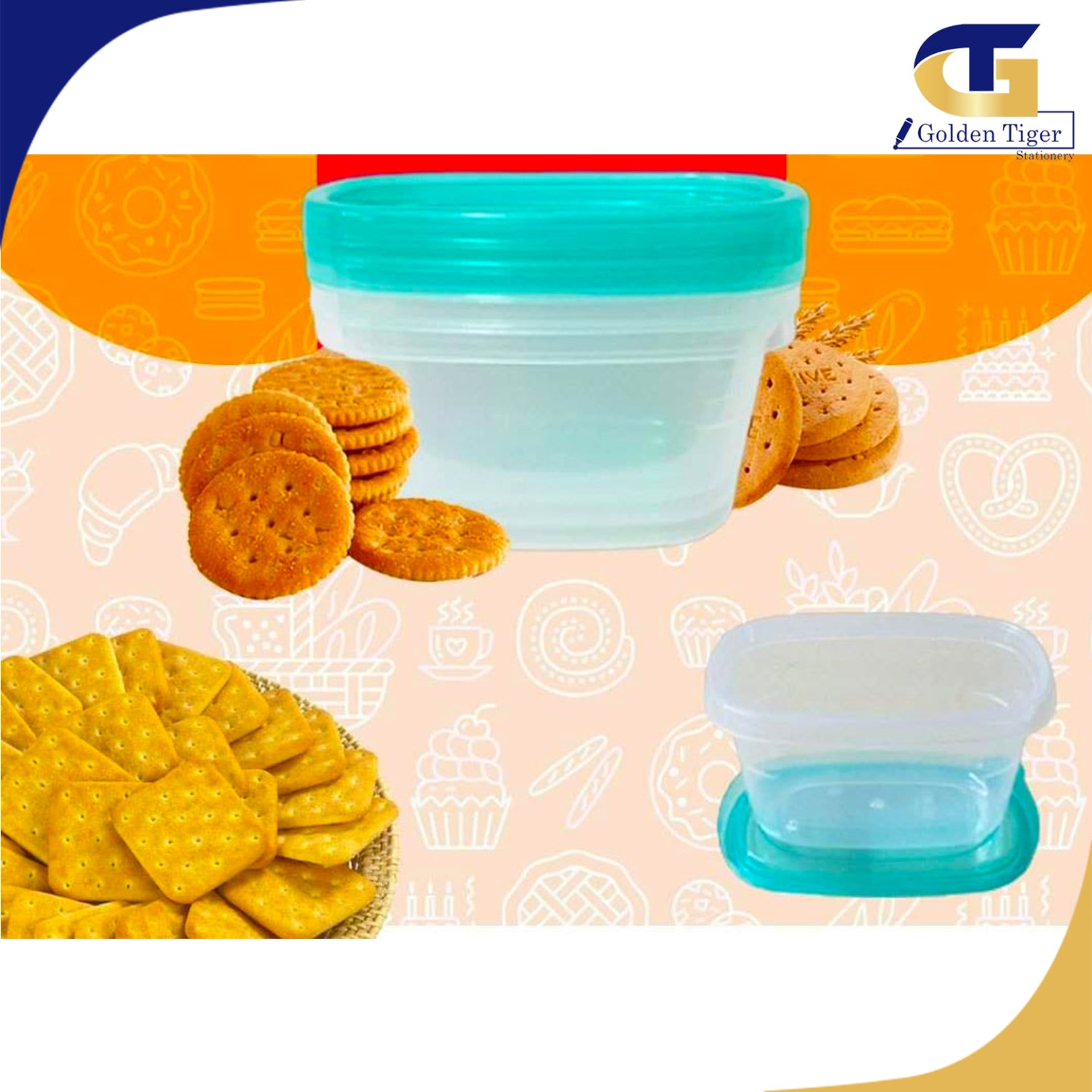 Square Cookie Box 3pcs/pkt (355ml) | Golden Tiger Stationery Store