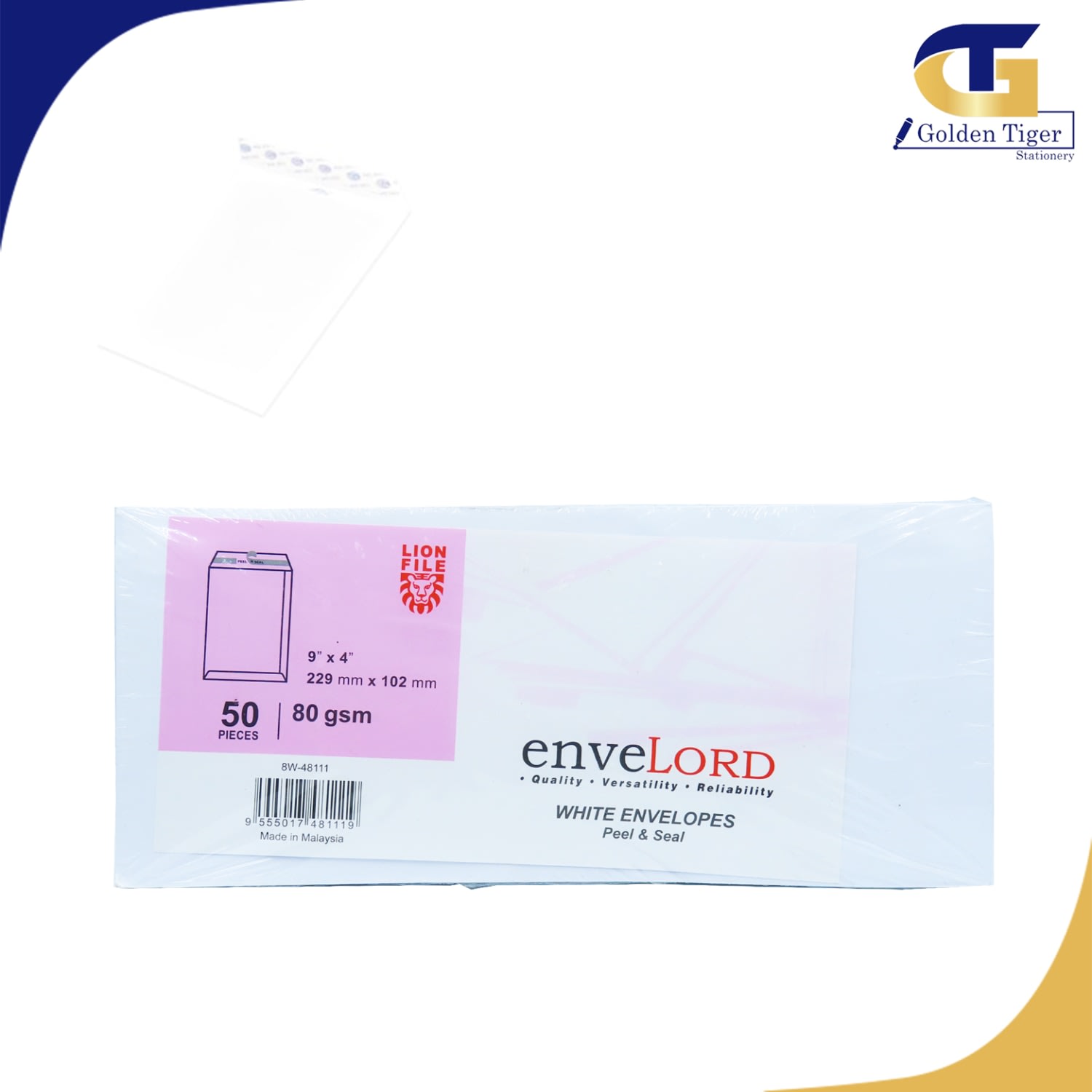 Envelop Salary White with glue (Lion file ) 4"x 9" | Golden Tiger Stationery Store