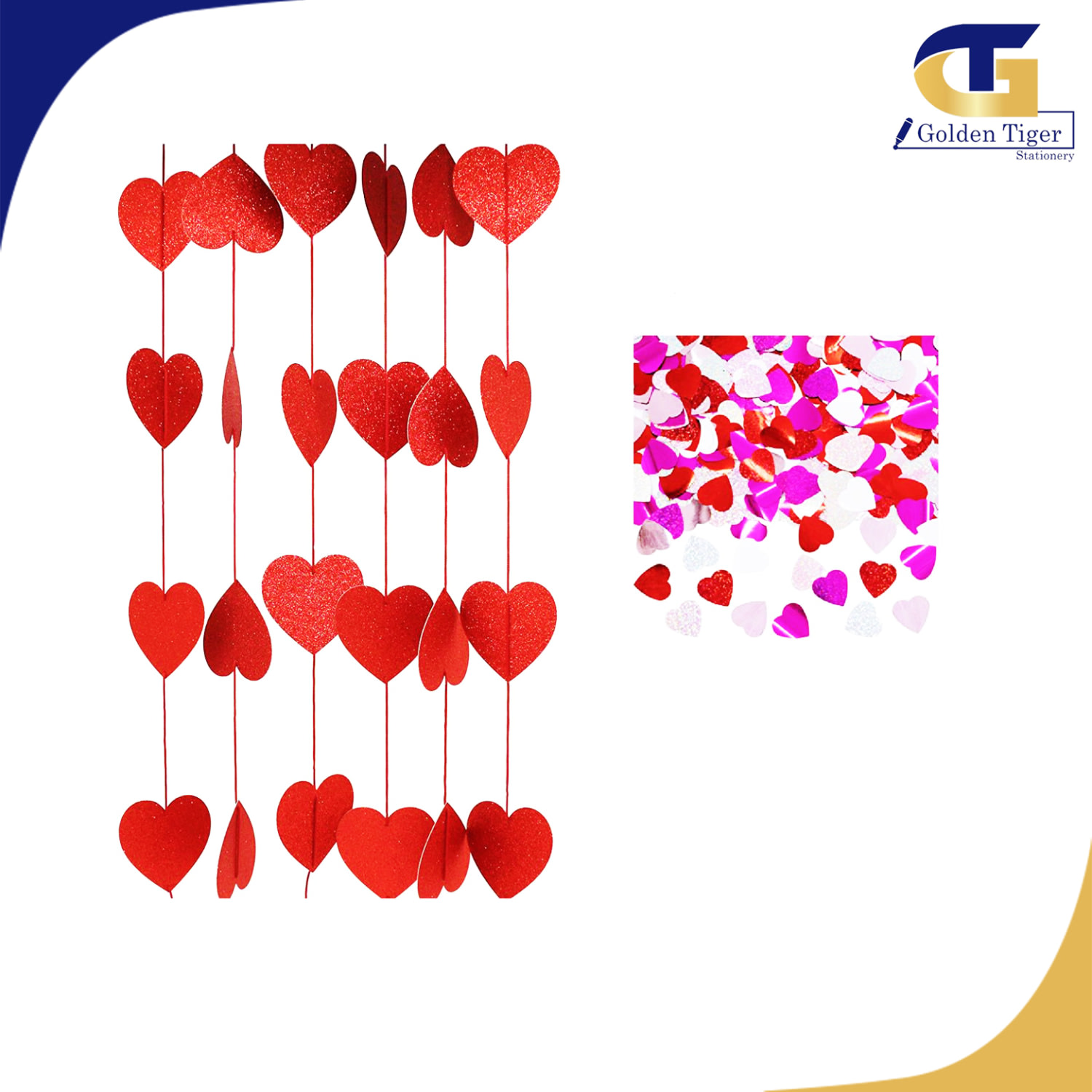 Hanging Metallic Heart shape string Garland | Golden Tiger Stationery Store